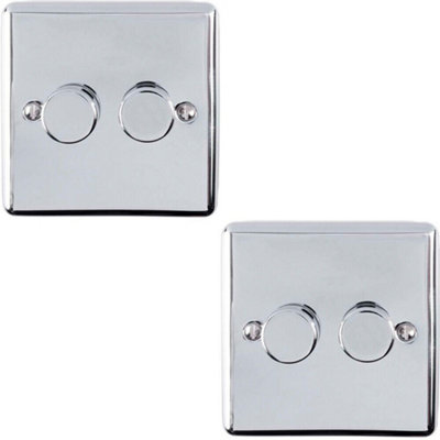 2 PACK 2 Gang 400W 2 Way Rotary Dimmer Switch CHROME Light Dimming ...