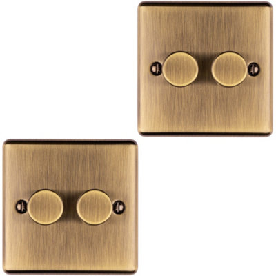 2 PACK 2 Gang 400W LED 2 Way Rotary Dimmer Switch ANTIQUE BRASS Dimming ...