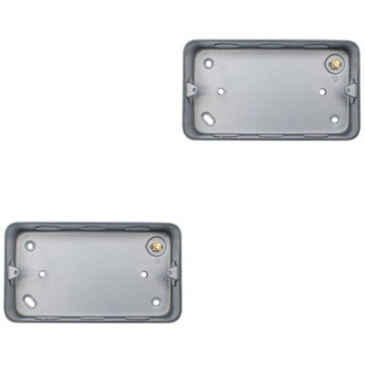 2 PACK 2 Gang 40mm Surface Mount METAL CLAD Back Box Switch Socket ...