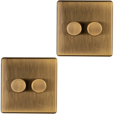 2 PACK 2 Gang Dimmer Switch 2 Way LED SCREWLESS ANTIQUE BRASS Light ...