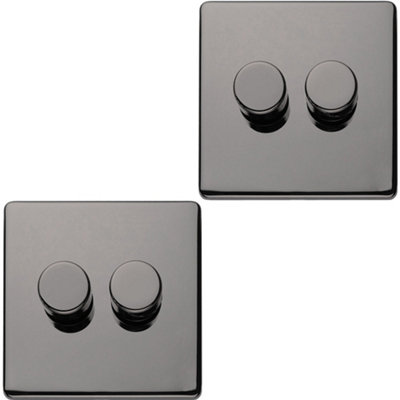 2 PACK 2 Gang Dimmer Switch 2 Way LED SCREWLESS BLACK NICKEL Light ...