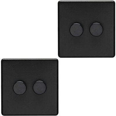 2 PACK 2 Gang Dimmer Switch 2 Way LED SCREWLESS MATT BLACK Light ...