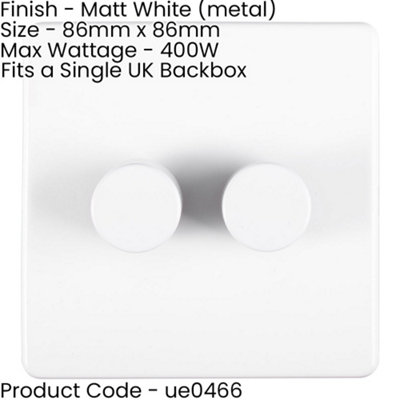 2 PACK 2 Gang Dimmer Switch 2 Way LED SCREWLESS MATT WHITE Light ...