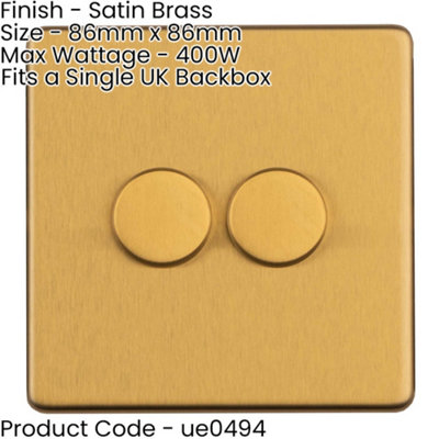 2 PACK 2 Gang Dimmer Switch 2 Way LED SCREWLESS SATIN BRASS Light ...