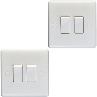 2 PACK 2 Gang Double 10A Light Switch 2 Way - WHITE PLASTIC Wall Plate ...