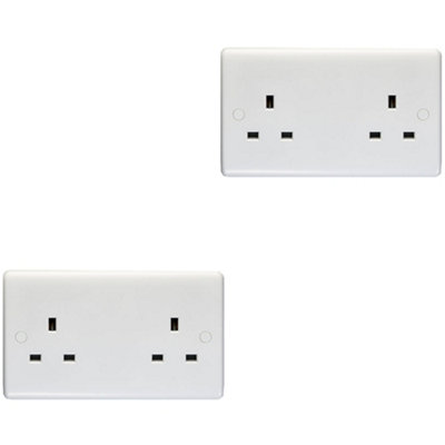 2 PACK 2 Gang Double 13A Unswitched UK Plug Socket - WHITE Wall Power ...