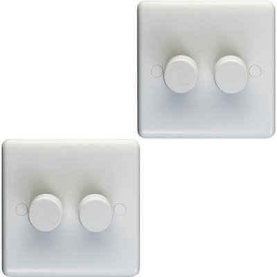 2 PACK 2 Gang Double 400W LED 2 Way Rotary Dimmer Switch WHITE Dimming ...