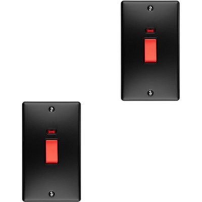 2 PACK 2 Gang Double 45A DP Switch Neon - MATT BLACK & BLACK Vertical ...
