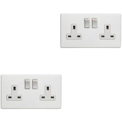 2 PACK 2 Gang Double DP 13A Switched UK Plug Socket SCREWLESS MATT ...