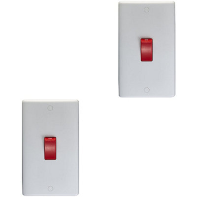 2 PACK 2 Gang Double Vertical 45A DP Cooker Switch - WHITE Rocker Oven ...