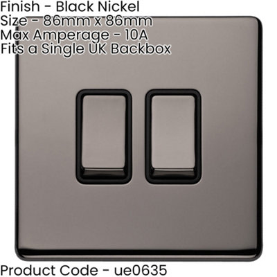 2 PACK 2 Gang Single Light Switch SCREWLESS BLACK NICKEL 2 Way 10A Slim ...