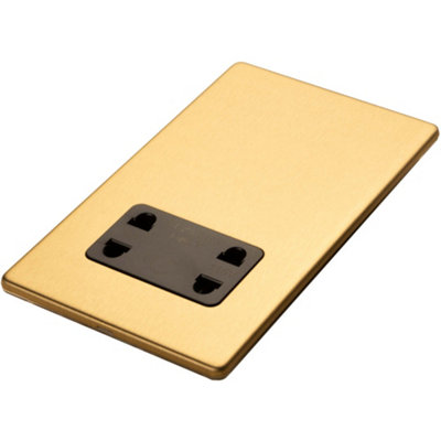 2 PACK 230V 115V Twin Shaver Socket Wall Plate SCREWLESS SATIN BRASS ...