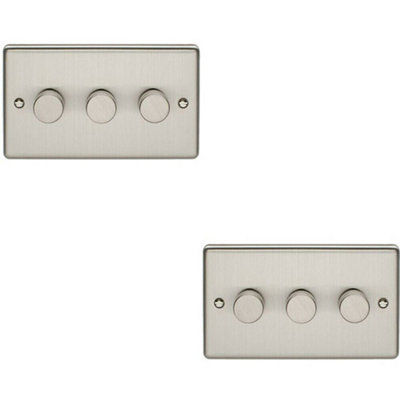 2 PACK 3 Gang 400W 2 Way Rotary Dimmer Switch SATIN STEEL Light Dimming ...