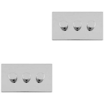 2 PACK 3 Gang Dimmer Switch 2 Way LED SCREWLESS POLISHED CHROME Light ...