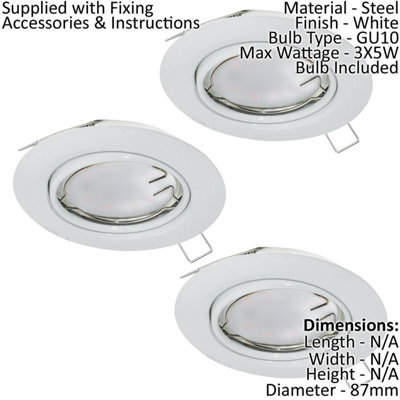 2 PACK 3 PACK Flush Ceiling Downlight White Steel 3x 5W GU10 Adjustable