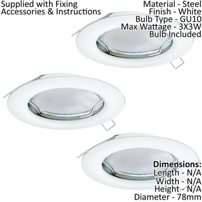 2 PACK 3 PACK Flush / Recessed Ceiling Downlight White Steel 3x 3W GU10