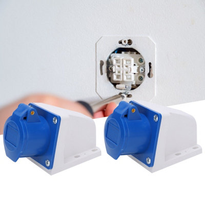 2-Pack 3-Pin Industrial Power Socket, 16A, Single Phase, Waterproof ...