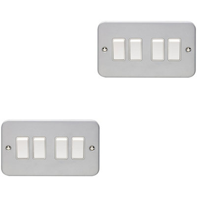 2 PACK 4 Gang Quad Light Switch 2 Way 10A HEAVY DUTY METAL CLAD - White ...
