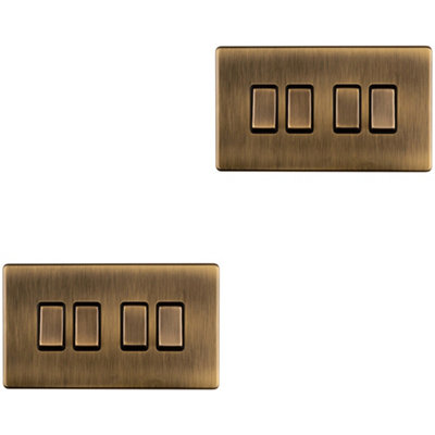 2 PACK 4 Gang Quad Light Switch SCREWLESS ANTIQUE BRASS 2 Way 10A Slim ...