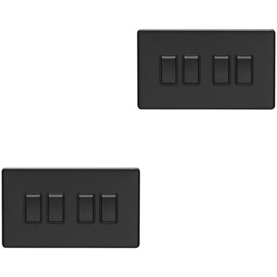 2 PACK 4 Gang Quad Light Switch SCREWLESS MATT BLACK 2 Way 10A Slim ...