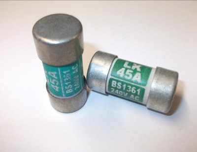 2 Pack 45 Amp consumer unit fuse HRC BS1361 45A cartridge fuses cooker ...