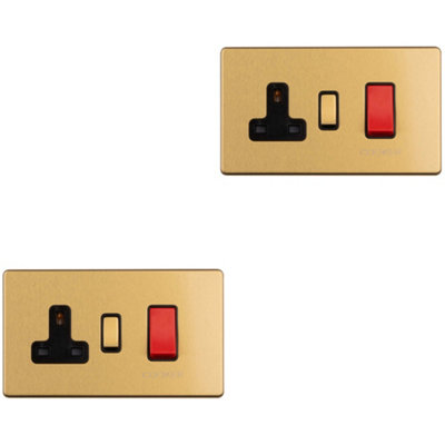 2 PACK 45A DP Oven Cooker Switch & 13A Switched Socket SCREWLESS SATIN ...