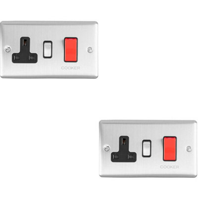 2 PACK 45A DP Oven Switch & Single 13A Switched Power Socket SATIN ...
