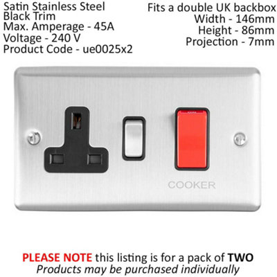 2 PACK 45A DP Oven Switch & Single 13A Switched Power Socket SATIN ...