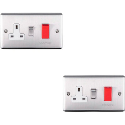 2 PACK 45A DP Oven Switch & Single 13A Switched Power Socket SATIN ...