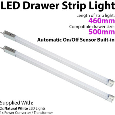 2-Pack 500mm LED Drawer Lights with PIR Motion Sensor for Kitchen Cabinets
