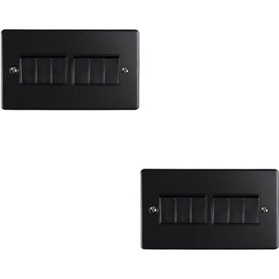 2 PACK 6 Gang Metal Multi Light Switch MATT BLACK 2 Way 10A Black Trim ...
