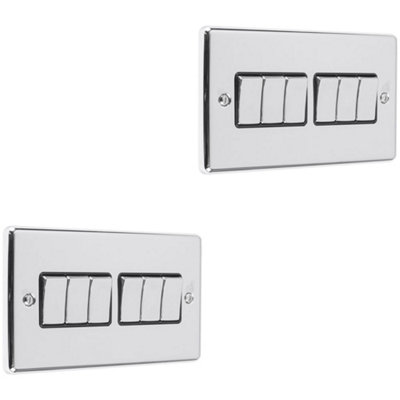 2 PACK 6 Gang Multi Light Switch POLISHED CHROME & BLACK 2 Way 10A ...