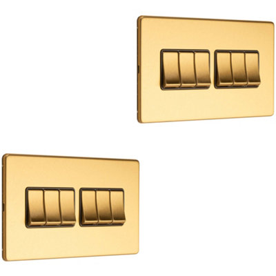2 PACK 6 Gang Multi Light Switch SCREWLESS SATIN BRASS 2 Way 10A Slim ...