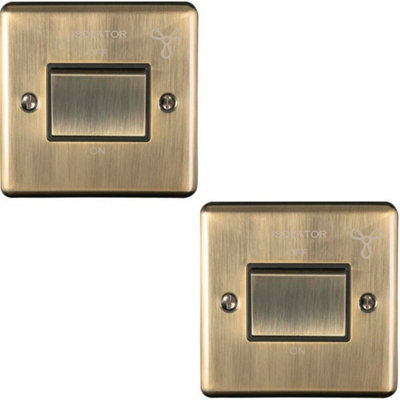 2 PACK 6A Extractor Fan Isolator Switch ANTIQUE BRASS & Black Trim 3 ...