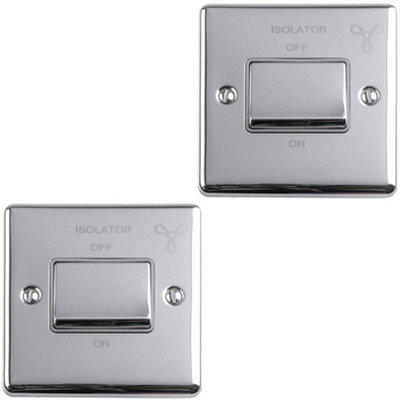 2 PACK 6A Extractor Fan Isolator Switch POLISHED CHROME & GREY 3 Pole ...