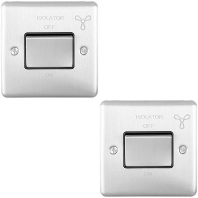 2 PACK 6A Extractor Fan Isolator Switch SATIN STEEL & Black Trim 3 Pole ...