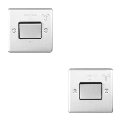 2 PACK 6A Extractor Fan Isolator Switch SATIN STEEL & Grey Trim 3 Pole ...