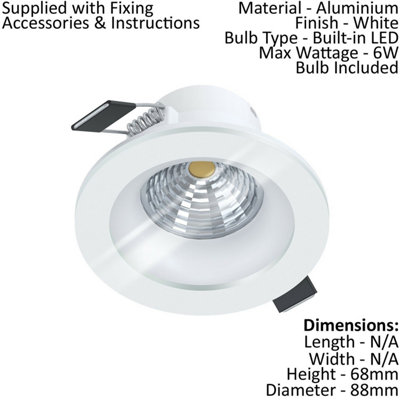 2 Pack 6W LED White Recessed Wall and Ceiling Flush Downlights