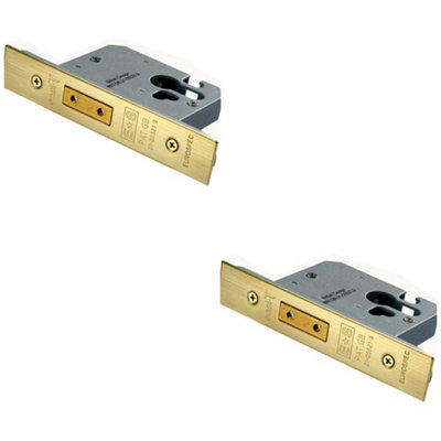 2 PACK - 76mm EURO Profile Deadlock - Polished Brass - BS EN 12209 ...