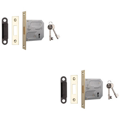 2 PACK - 76mm Residential Standard Profile Deadlock - Electro Brass ...