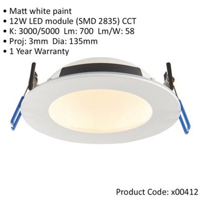 2 PACK Anti-Glare Recessed IP65 Ceiling Downlight - 12W CCT LED - Matt ...