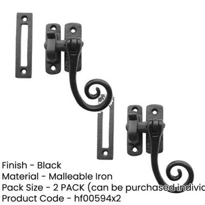 2 PACK ANTIQUE BLACK CASEMENT FASTENERS - 85MM RANGE FOR WINDOWS ...