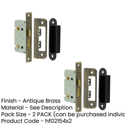 2 PACK Antique Brass Bathroom Locks with Square Forend and Radiused ...