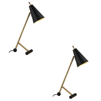 2 PACK Antique Brass & Matt Black Task Lamp - Modern Adjustable Table ...
