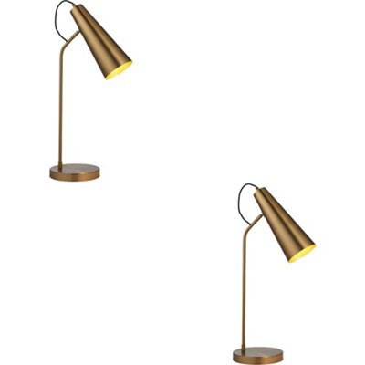2 PACK Antique Brass Task Lamp - Adjustable Long Shade - Industrial ...