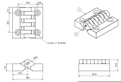 2 Pack Black Polyamide Hinge Reinforced Plastic 39x39mm Italian Made ...