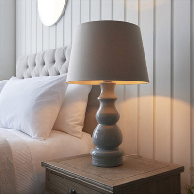 2 PACK Blue Grey Glaze & Satin Nickel Plate Table Lamp - Grey Linen ...