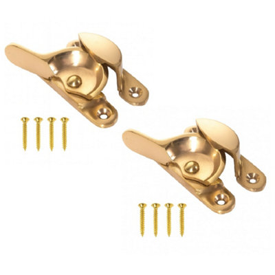 2 Pack Brass Sash Window Fasteners 65mm Narrow Fitch Style for Wooden ...