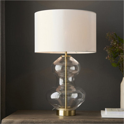 2 PACK Bright Nickel Plate Table Lamp - Clear Glass With Vintage White ...
