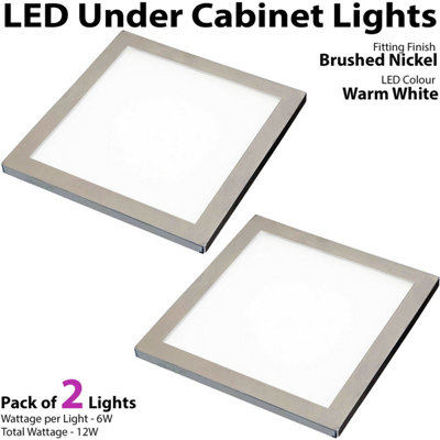 2-Pack Brushed Nickel Ultra-Slim Square Under Cabinet LED Kitchen ...